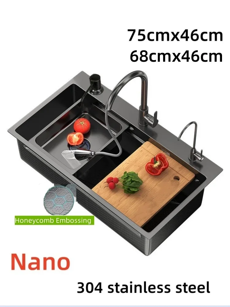 Gun-Gray-Nano-304-Stainless-Steel-Honeycomb-Embossed-Kitchen-Sink ...