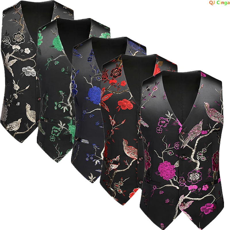 Luxury-Embroidered-Sleeveless-Vest-Jacket-Men-s-Single-breasted-V-neck ...