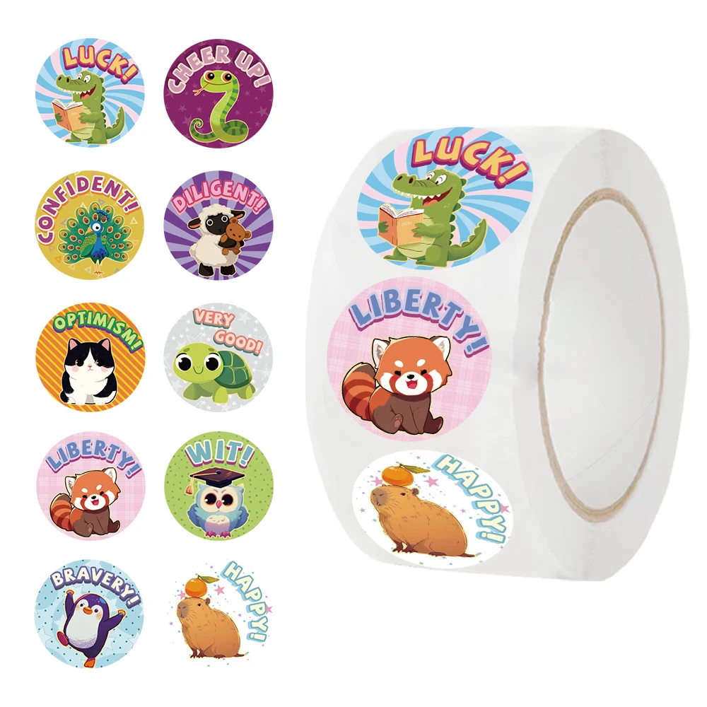 500Pcs-roll-Cartoon-Animal-Slogans-Stickers-Roll-Vinyl-Stickers-For ...