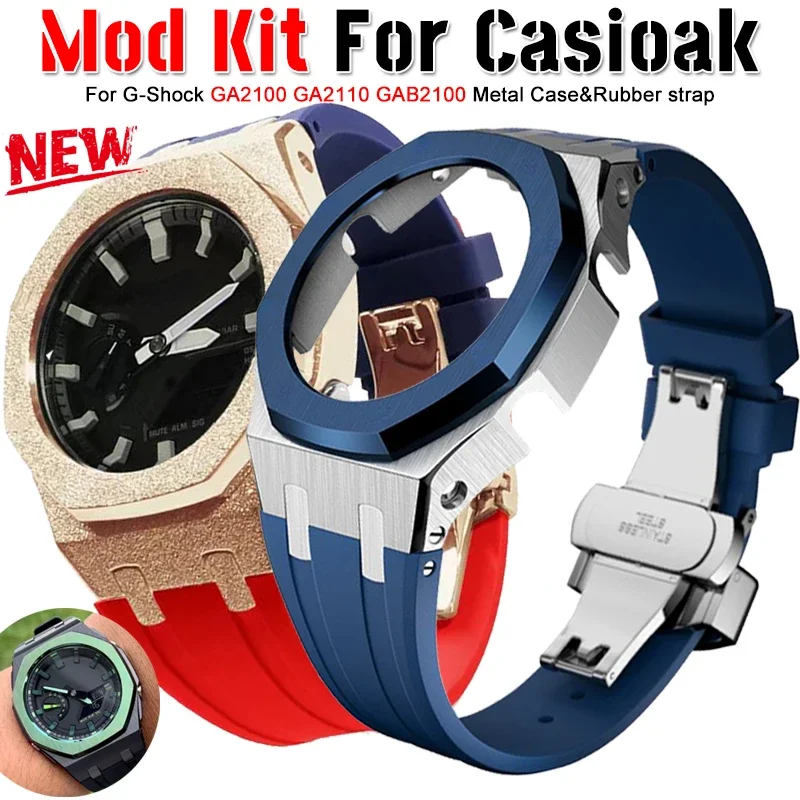 Mod-Kit-Casioak-GA2100-Stainless-Steel-Case-Rubber-Band-For-CasiOak ...