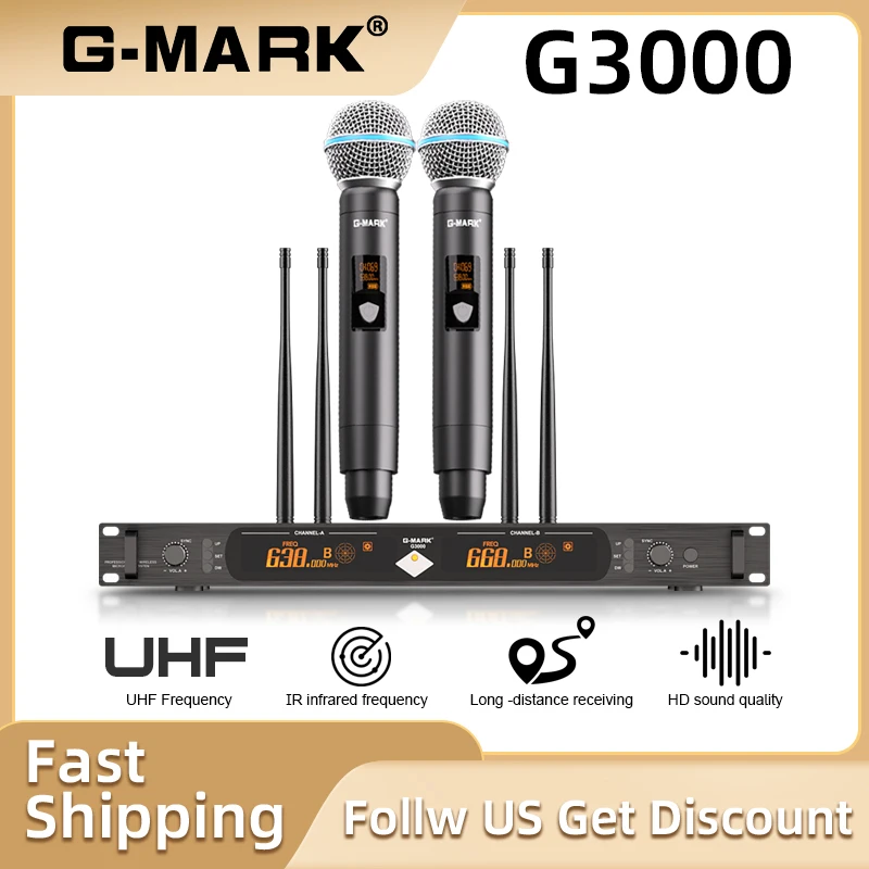 Wireless-Microphone-System-G-MARK-G3000-Professional-2-Channel-UHF ...