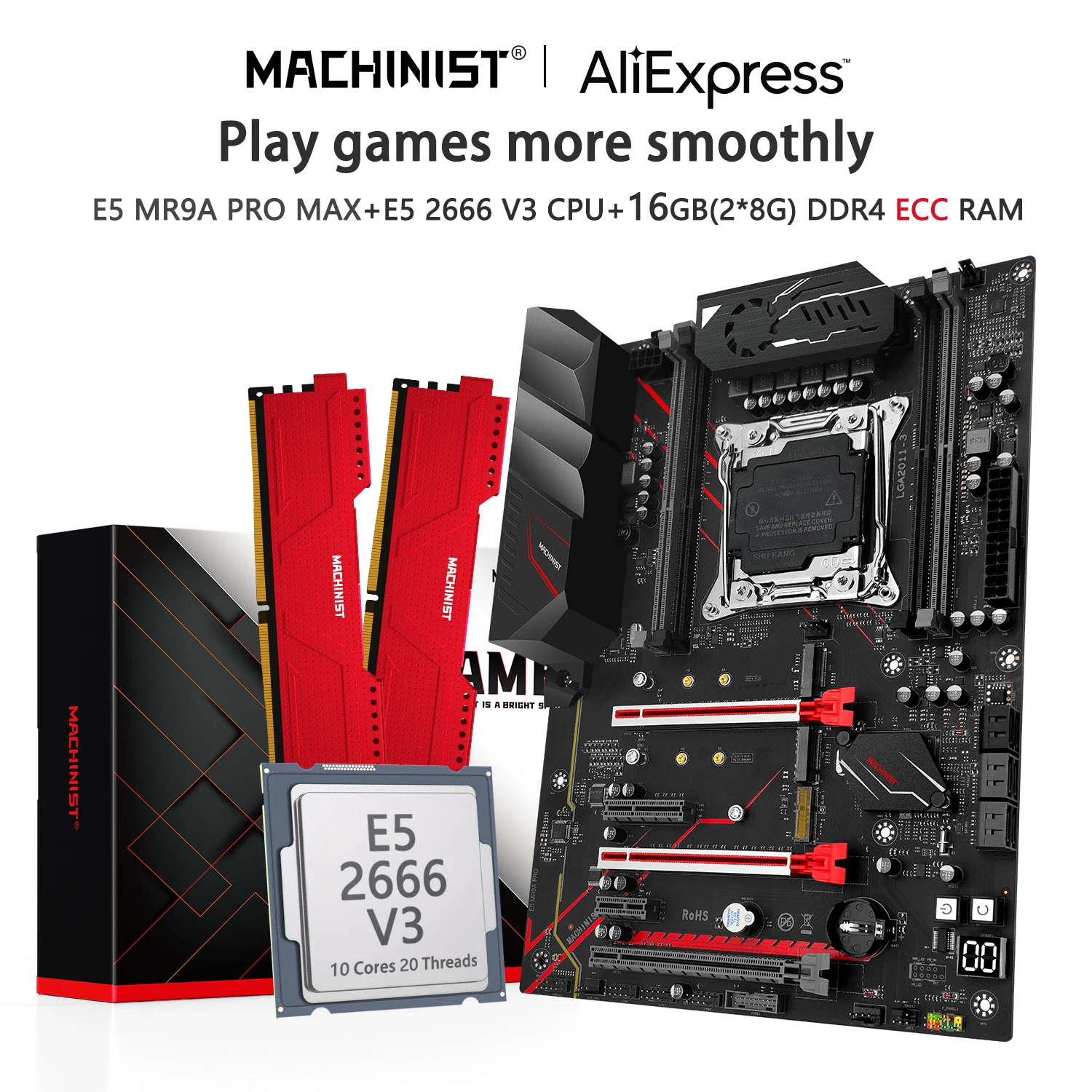 MACHINIST X99 Motherboard Set LGA 2011 3 Kit Xeon E5 2666 V3 CPU16GB(2*8G) DDR4 ECC RAM Memory ...
