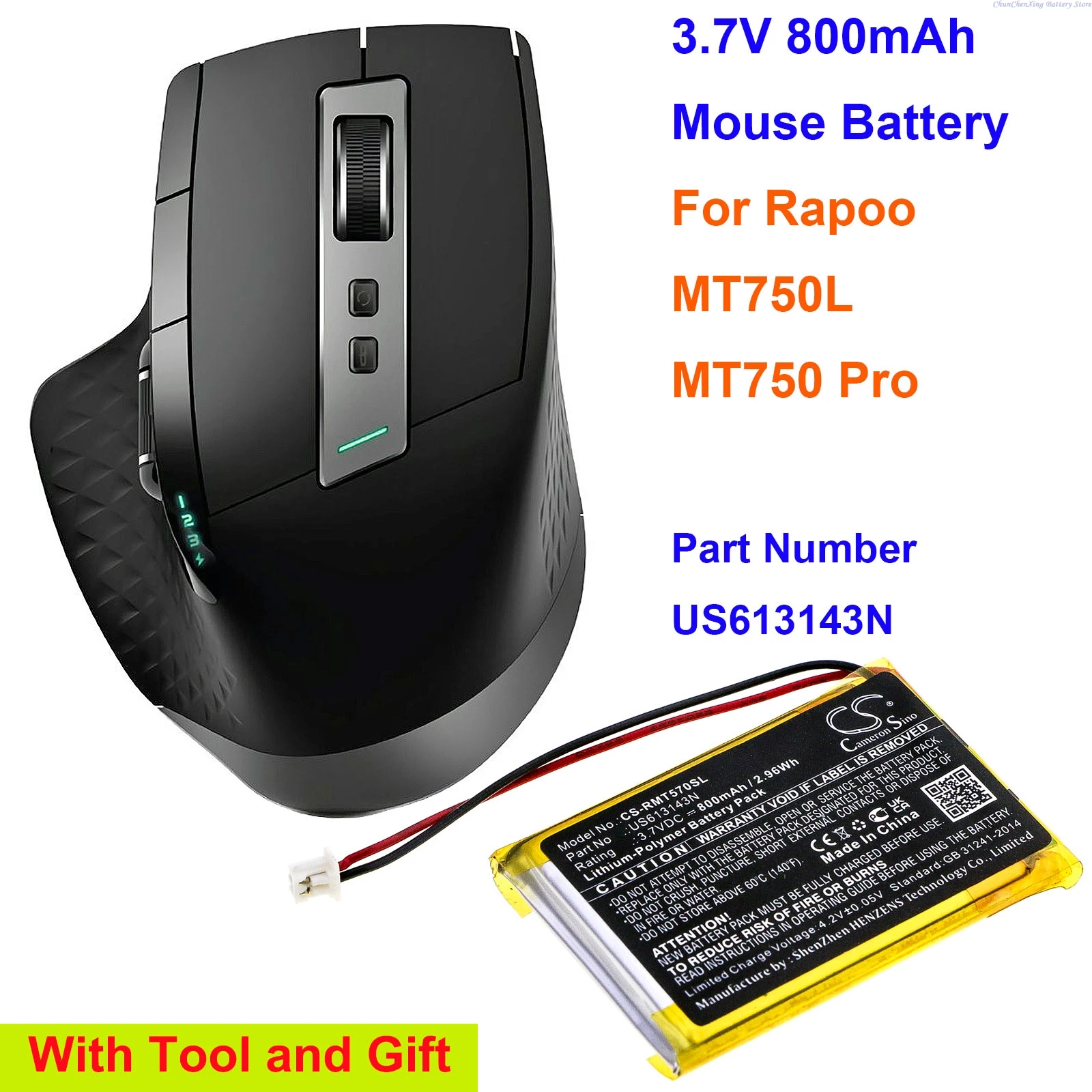 Cameron Sino 3.7V 800mAh Mouse Battery US613143N for Rapoo MT750L ...