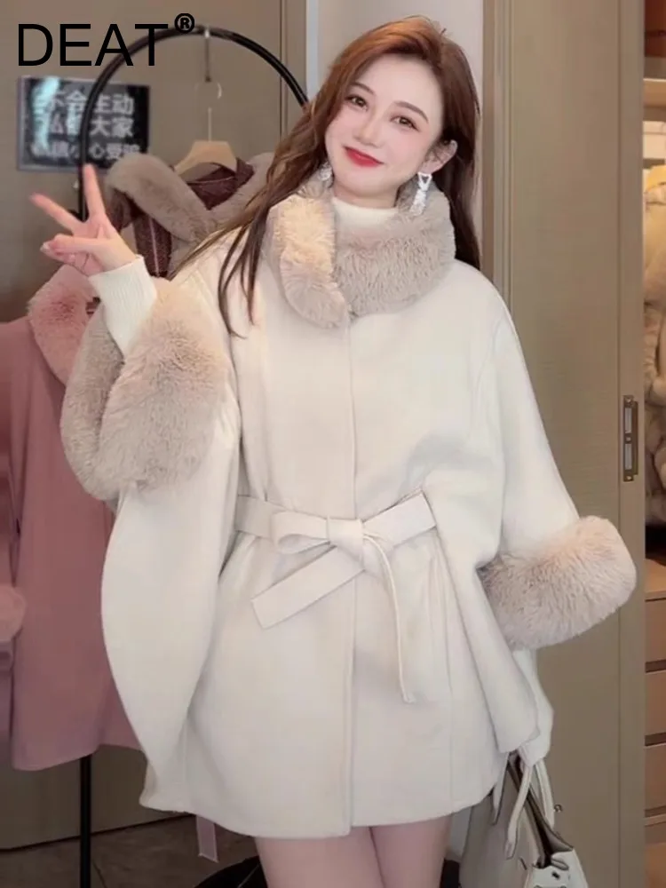 Cape Coat Fur Sleeves | Fur Cape Poncho | Belt Cape Coat Female | Cape ...