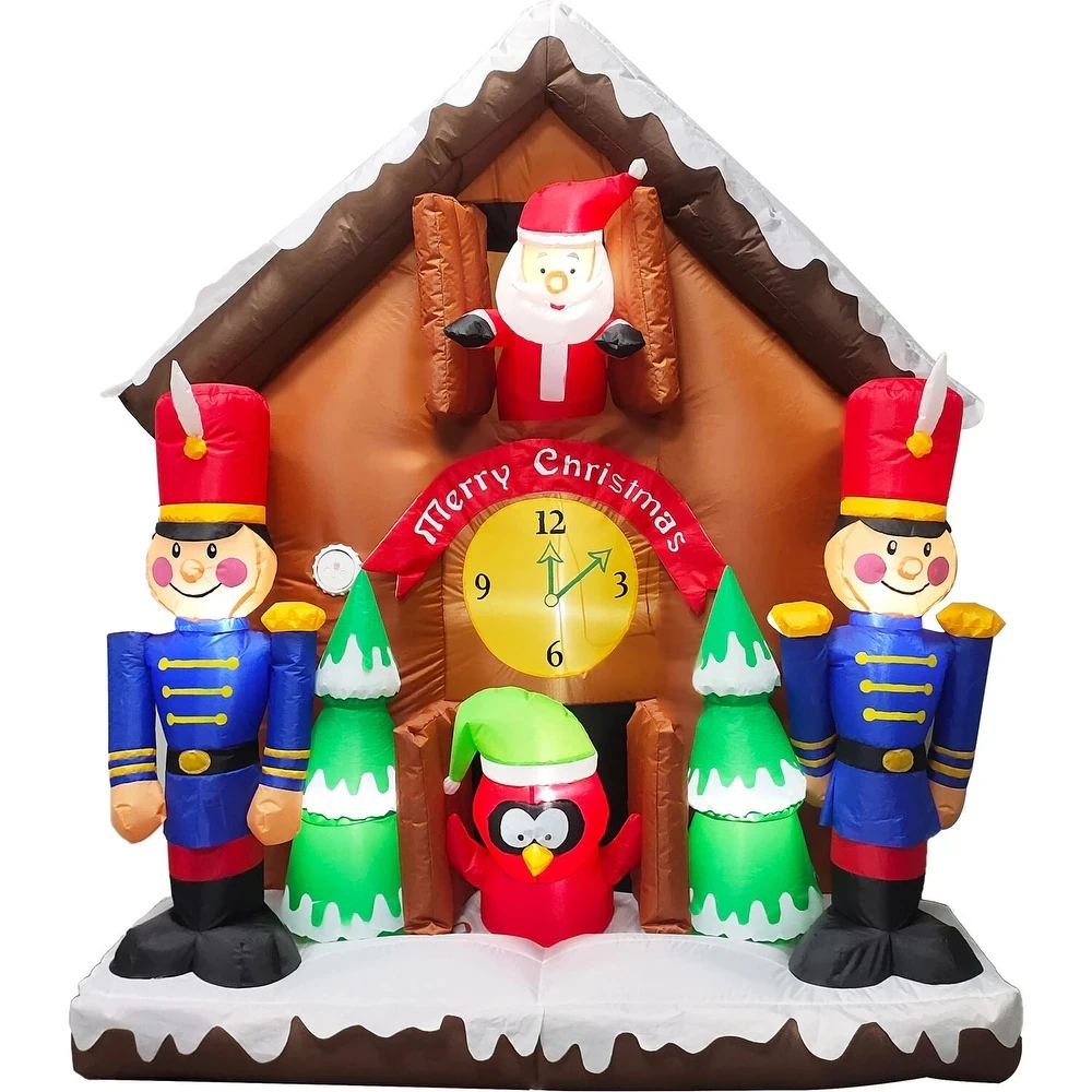 6-Ft Tall Prelit Santa Nutcracker Cuckoo Clock Inflatable House With ...