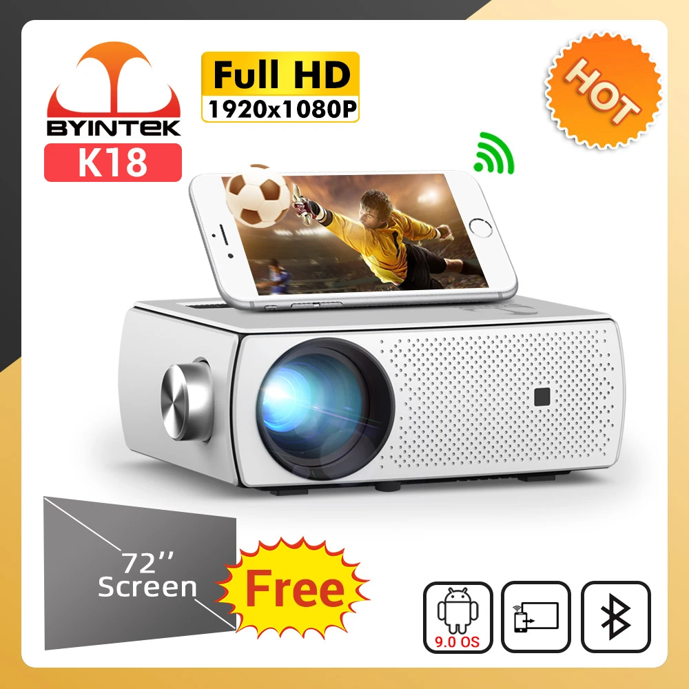 Free Screen BYINTEK K18 Portable Mini Full HD 1920x1080 LCD Smart Android 9.0 Wifi LED Video ...