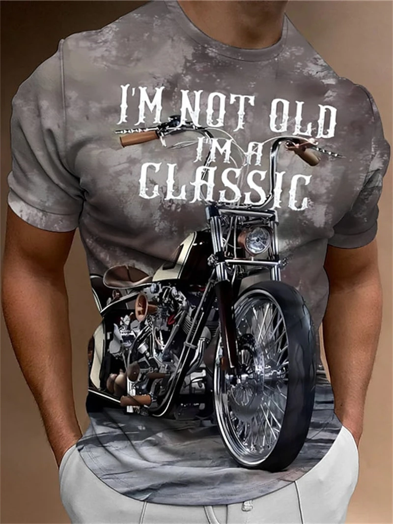 Men's Vintage T-shirt 3d Oversized Motorcycle Print Short Sleeve ...