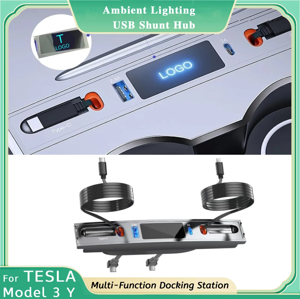 For-Tesla-Docking-Station-Intelligent-27W-Quick-Charger-USB-Shunt-Hub ...