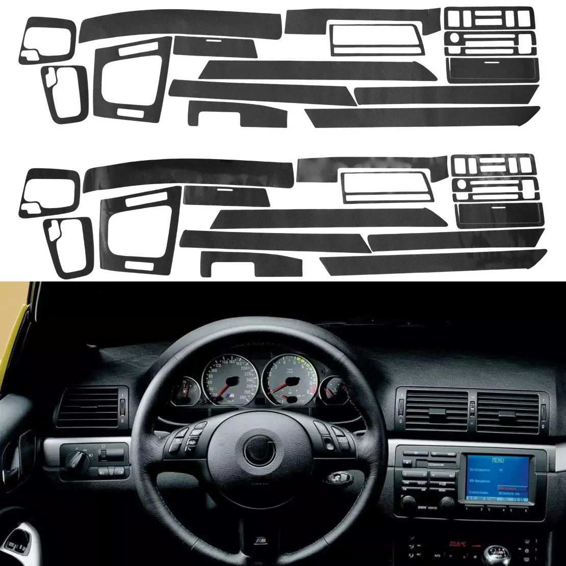 Carbon Fiber Style Black LHD Sticker Interior Decal Trim Fit For BMW 3 ...