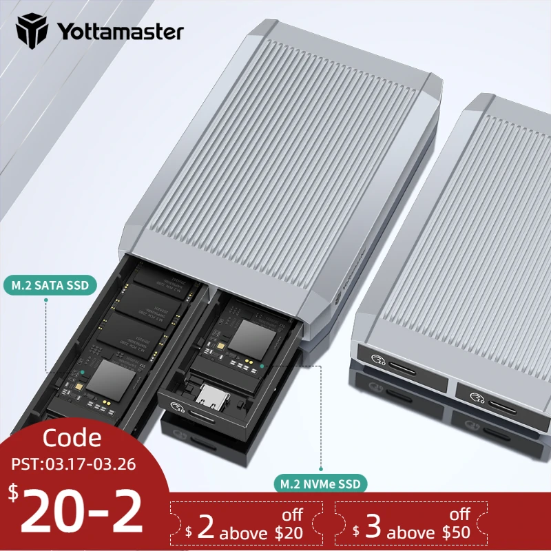 Yottamaster 10gbps Tool Free Dual Bay M.2 Nvme 2bay Ssd Enclosure ...