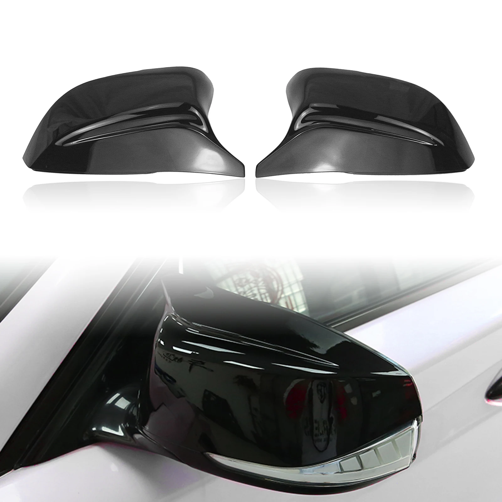 2PCS-Gloss-Black-Car-Mirror-Cover-Exterior-Rearview-Side-Rear-View-Cap ...