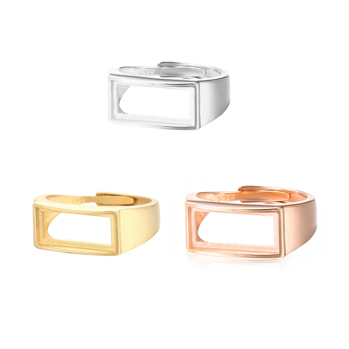 925 Sterling Silver Adjustable Ring Base 6X13 7X15 9X18 10X20mm Setting ...