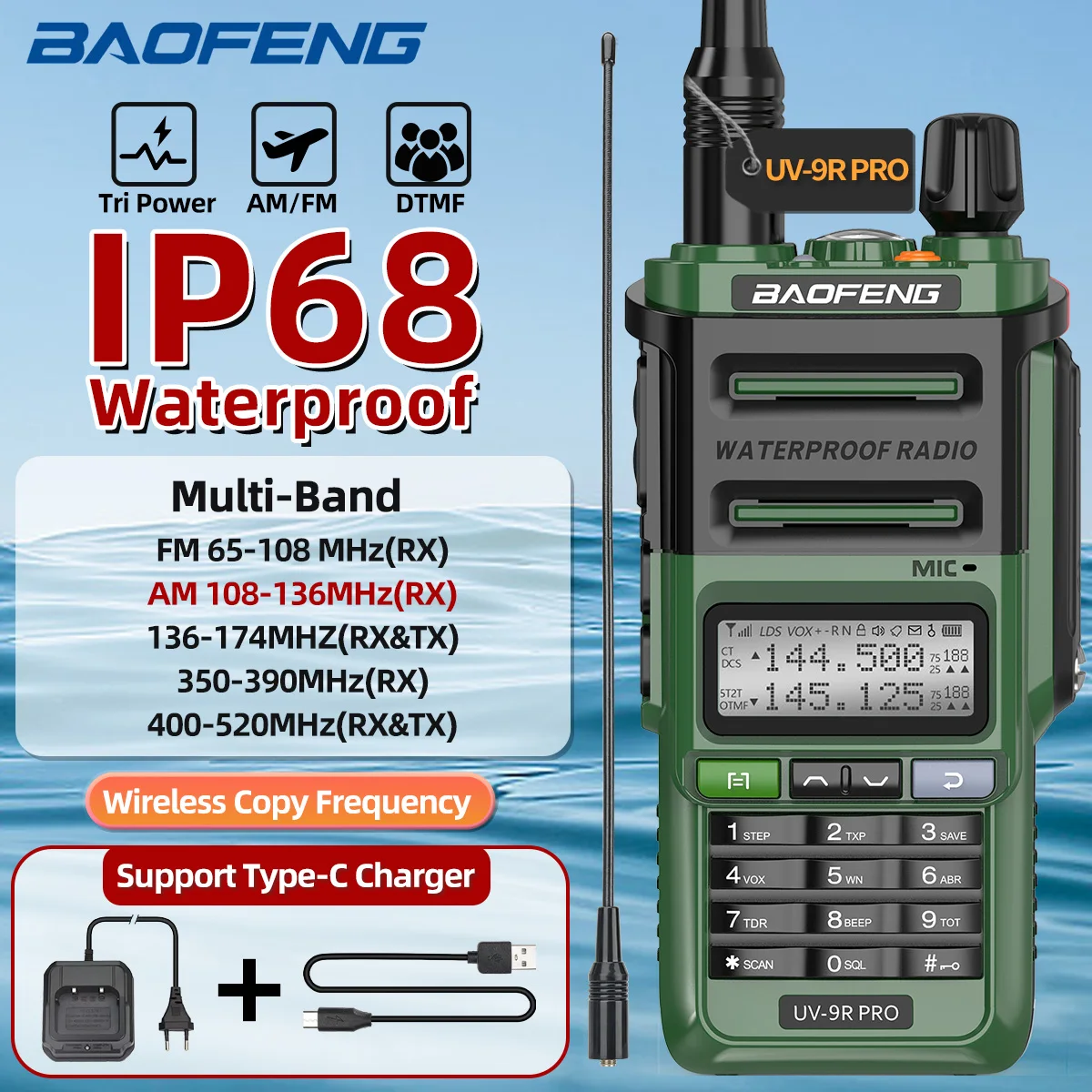 Baofeng UV-9R PRO Walkie Talkie IP68 Waterproof Full Band Wireless Copy ...