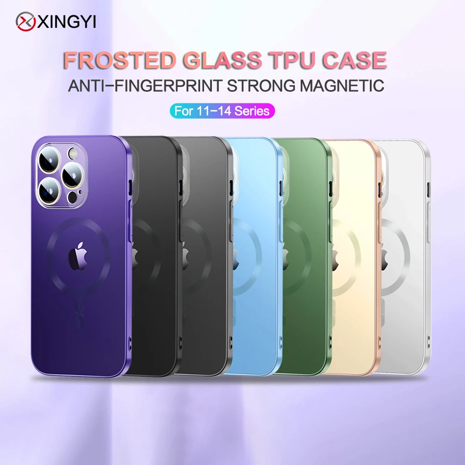 Magnético caso de telefone de vidro fosco para iphone 14 13 12 11 pro max plus com todas as ...