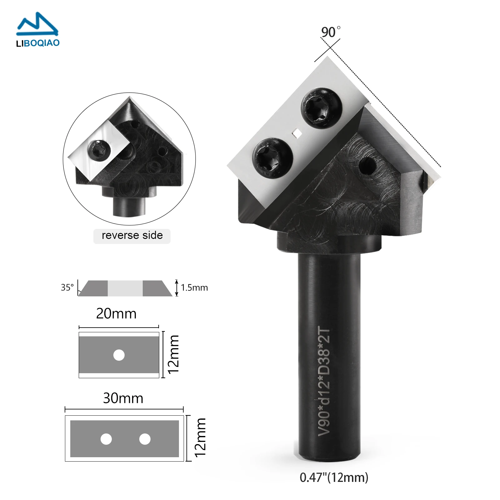 1pcs-90-Degree-CNC-V-groove-Router-Bit-12mm-Shank-2-Flutes-Insert ...