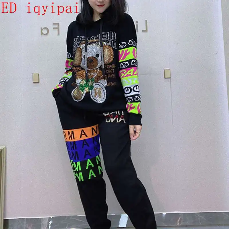 Two Pieces Pattern Sparkly Casual Sweater Set Women Spring