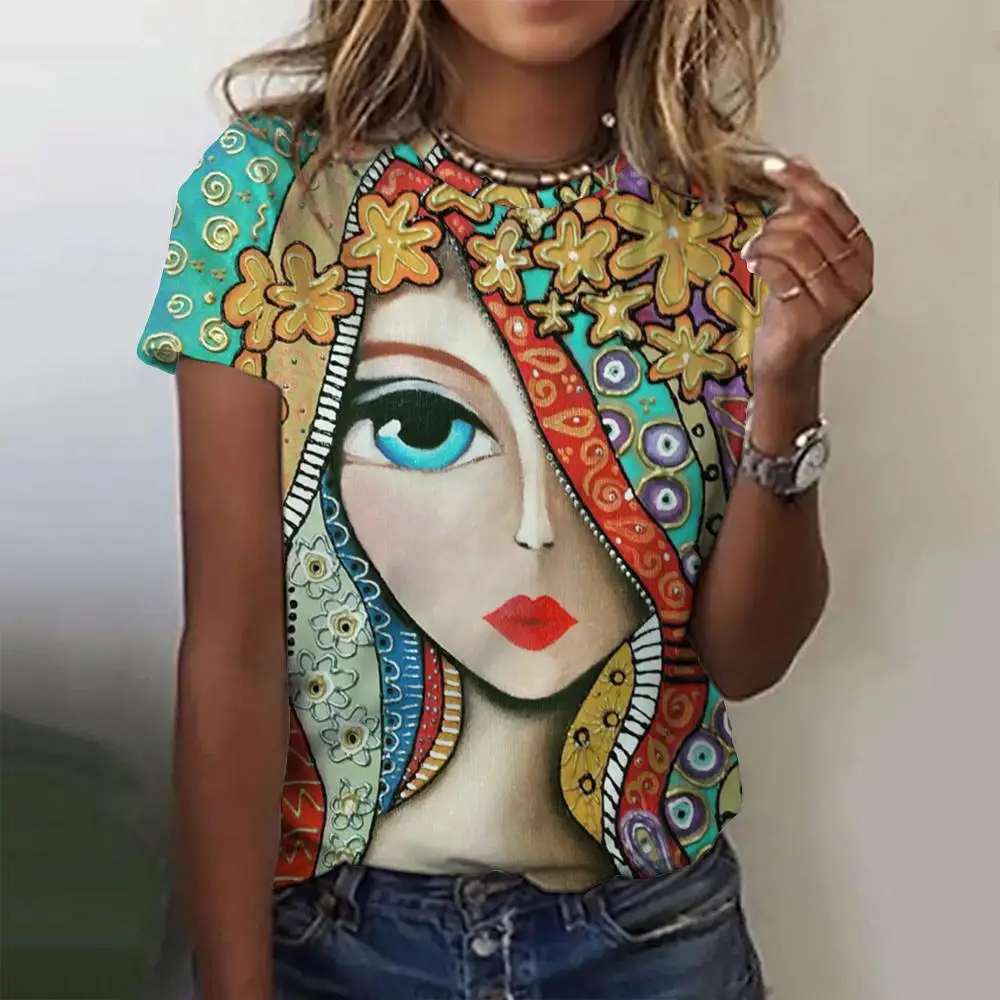 Camiseta-abstracta-3d-de-lujo-para-mujer-Tops-con-pintura-facial-manga ...