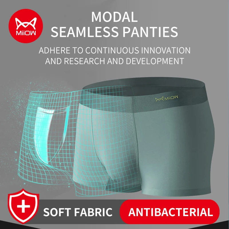 MiiOW 3Pcs Modal Man Underwear Boxer Men Hip Raise Antibacterial Cuecas ...