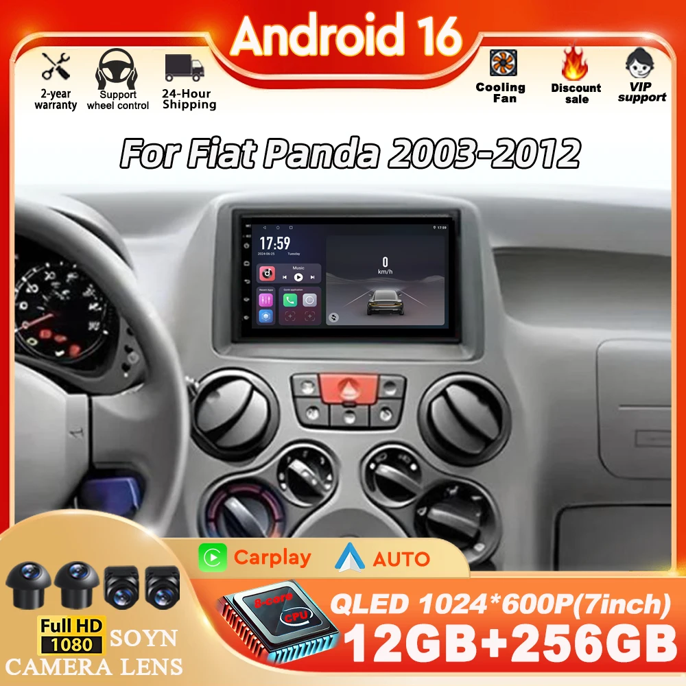 7inch Android 16 car radio For Fiat Panda 2003-2012 auto Multimedia ...
