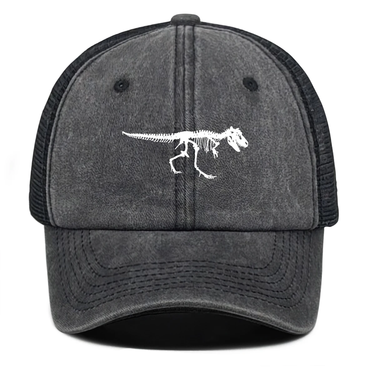 Skeleton Dinosaur Print Mesh Baseball Cap Adjustable Snapback Sun Cap ...