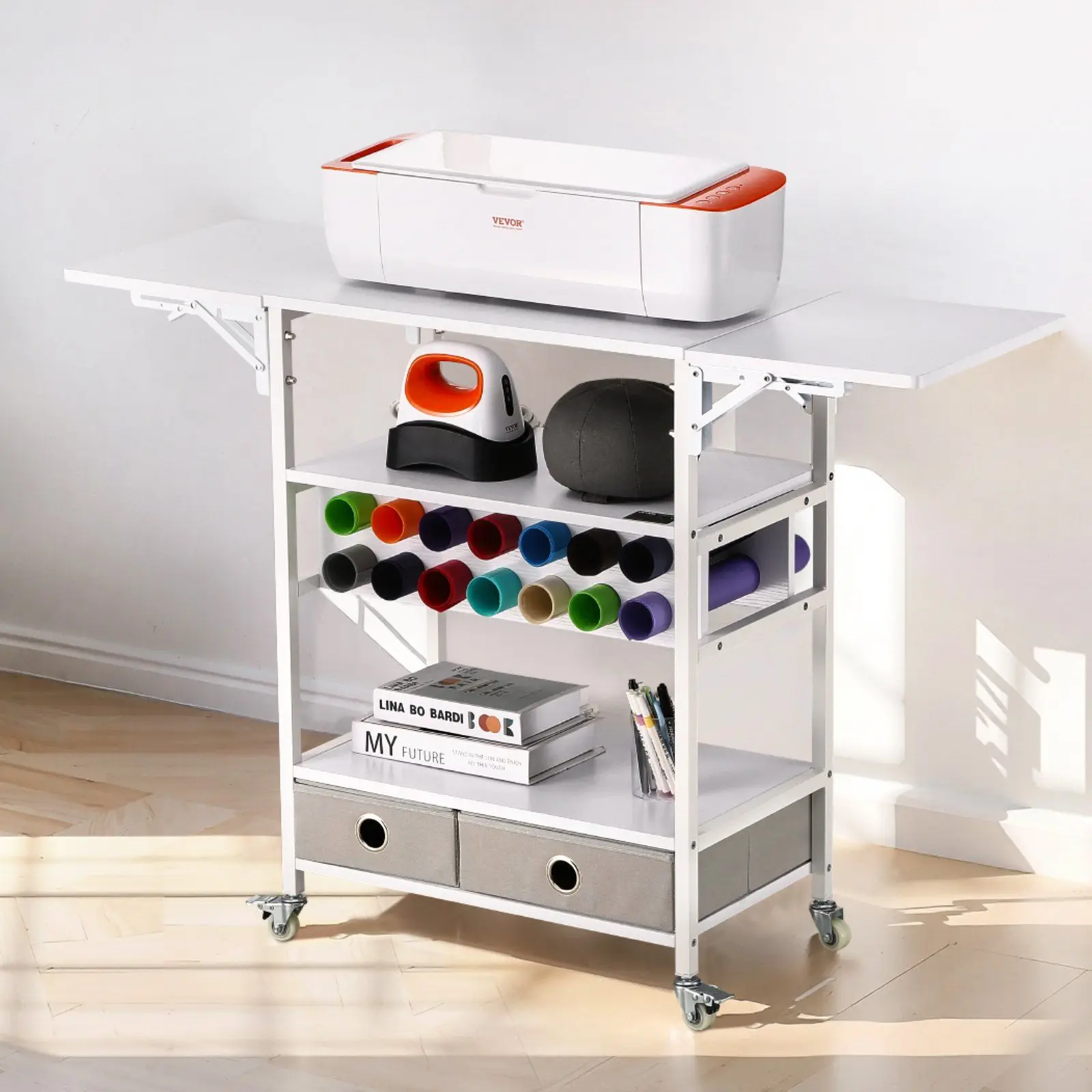 Rolling Craft Cart and Storage Table 14 Vinyl Roll Holders 2 Drawers ...