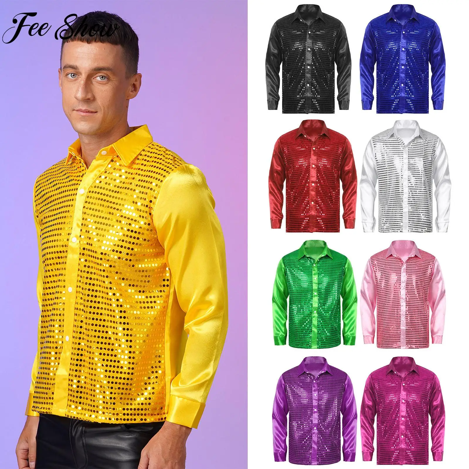 Camisa-de-baile-con-lentejuelas-brillantes-para-hombre-Ropa-de-baile-de ...