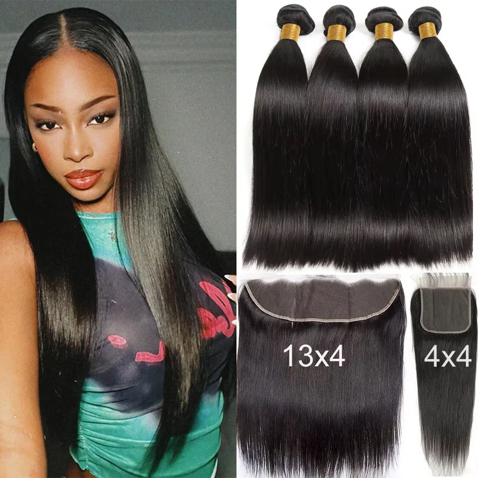 12A Bone Straight Human Hair Bundles With Frontal Closure 30 Inch ...