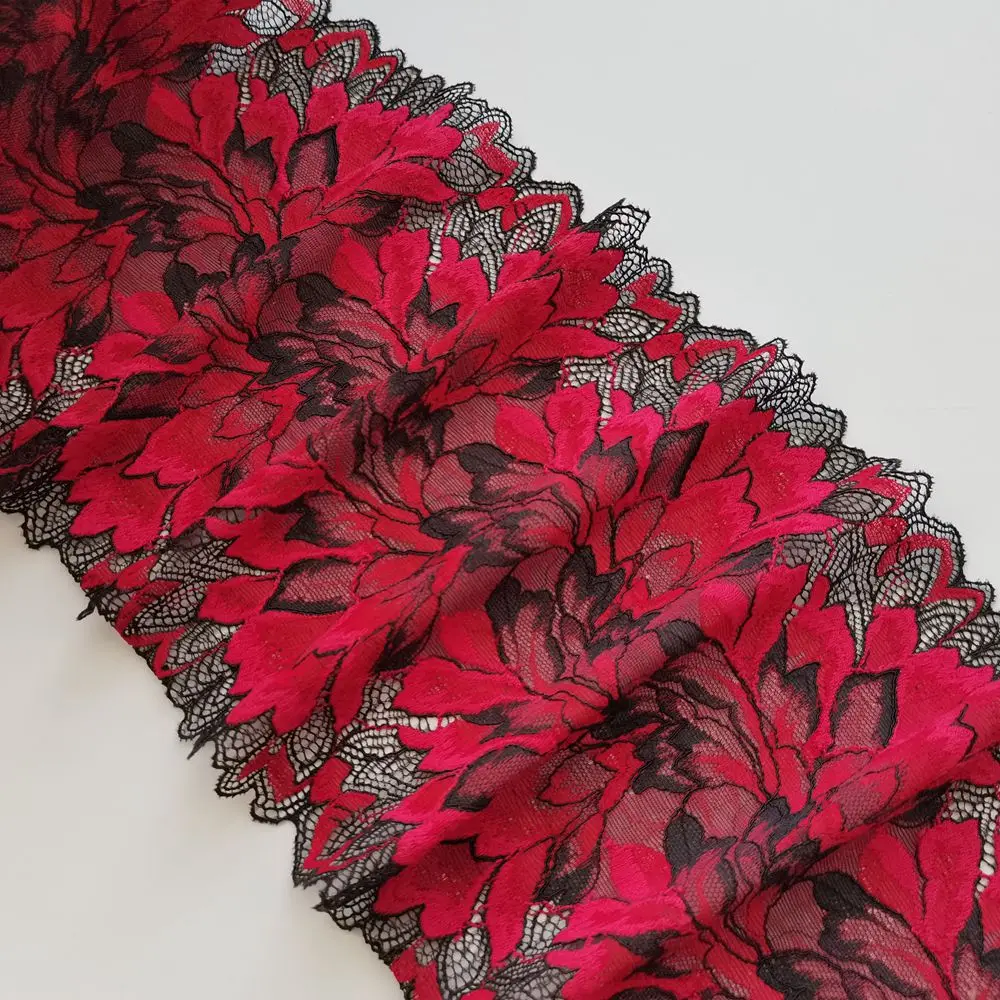 2Yards-19CM-Width-Black-Red-Stretch-Elastic-Lace-Trimmings-For-Sewing ...