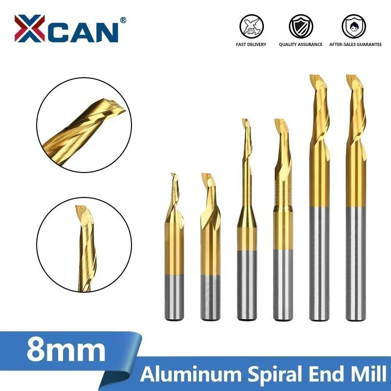 XCAN Aluminum Spiral End Mill 8mm Shank HSS Milling Cutter Single Flute ...
