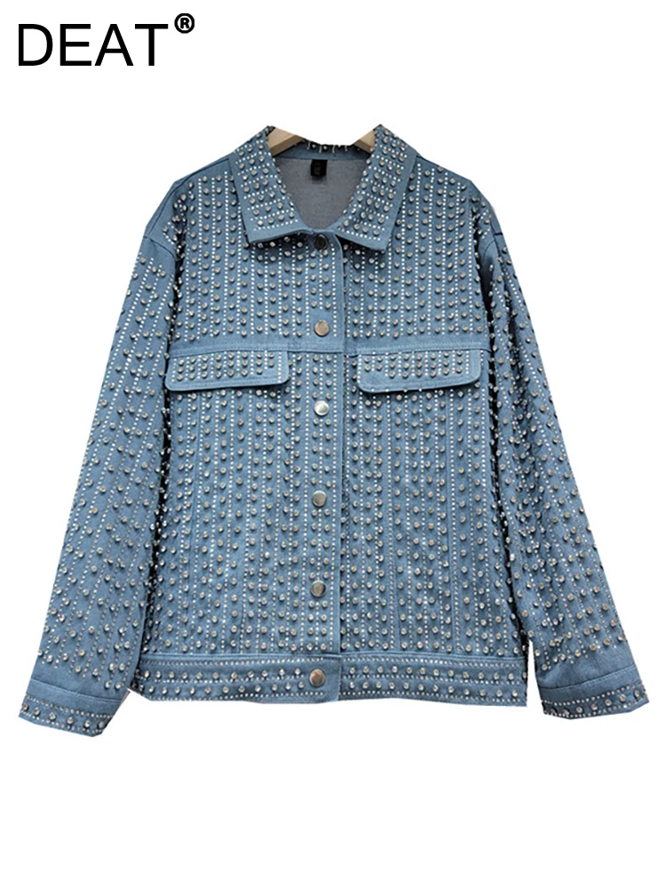 DEAT-Women-s-Denim-Coat-Full-Diamonds-Rhinestone-Single-Breasted-Long ...