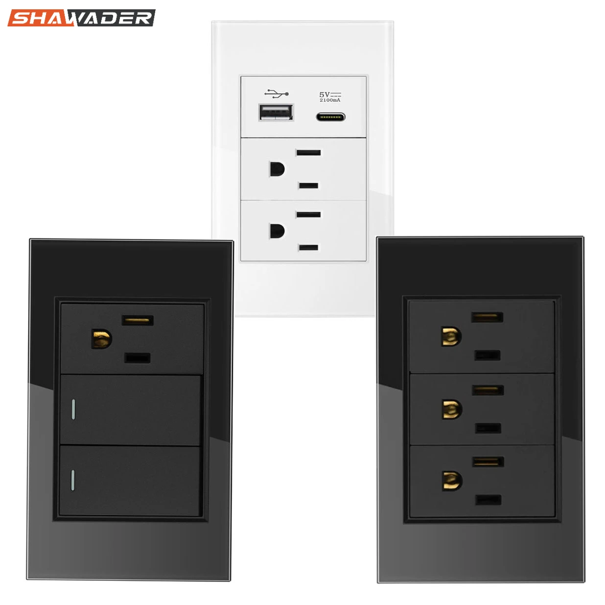 Electric-Power-Wall-Socket-Double-Triple-2-3-Pole-Glass-Panel-Outlets ...