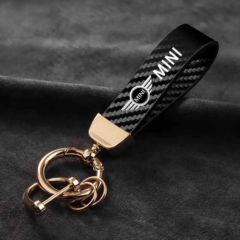 Leather Carbon Fiber Car Keychain Zinc Alloy Keyrings For Mini Cooper ...