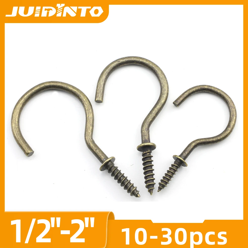 JUIDINTO-10-30pcs-Bronze-Cup-Hook-Screws-1-2-2-Screw-in-Hook-Ceiling ...