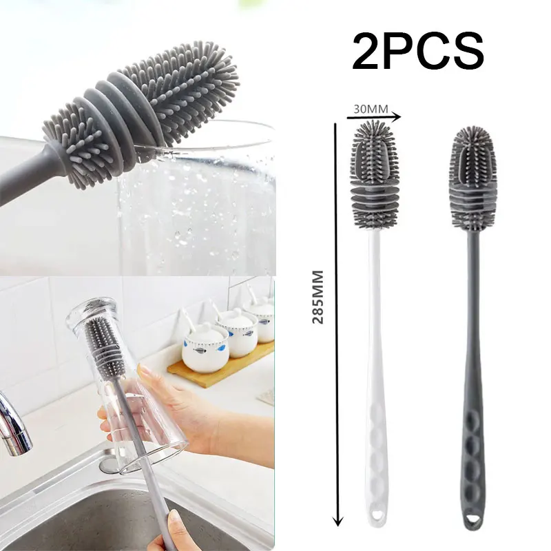 Silicone-Cup-Brush-Milk-Bottle-Cleaning-Brush-Long-Handle-Water-Bottles ...
