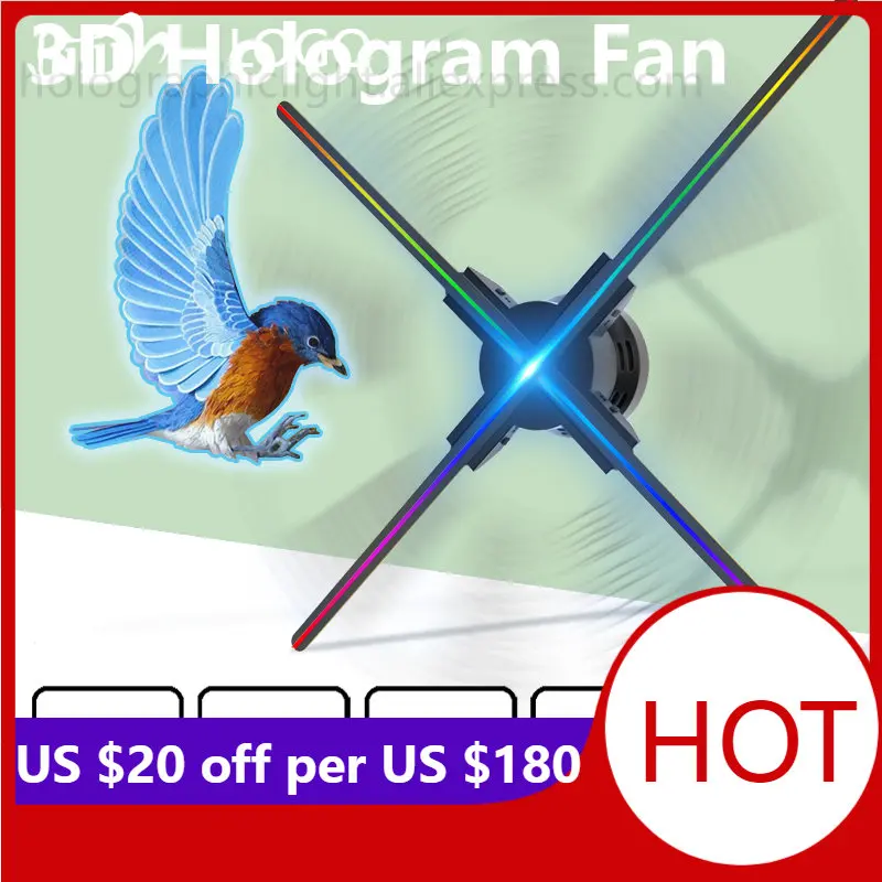 3D HD Hologram Fan Projector Wifi 40 65cm LED Sign Holographic Player ...