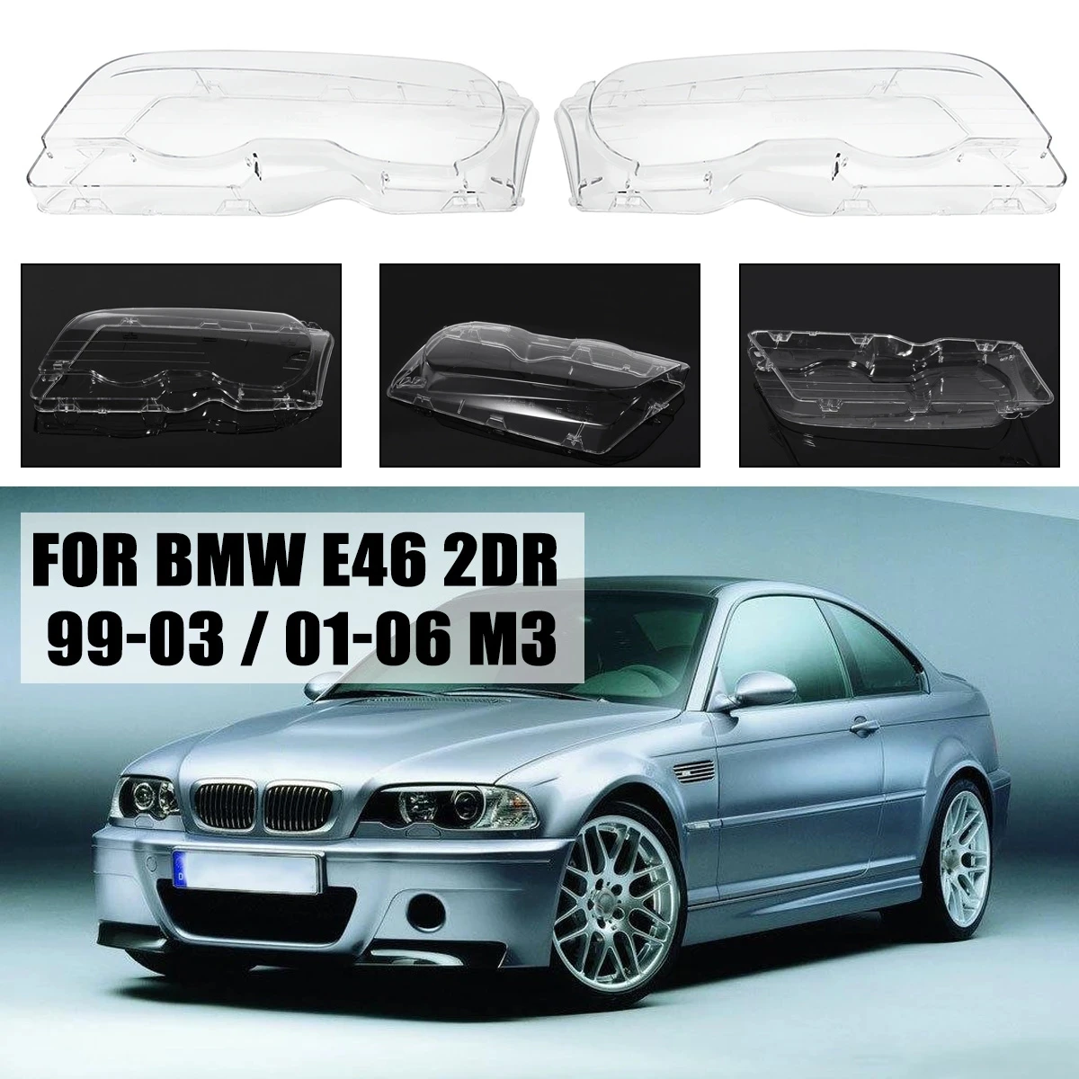 Left-Right-Car-Front-Headlight-Lens-Cover-For-BMW-E46-2-Door-1999-2003 ...