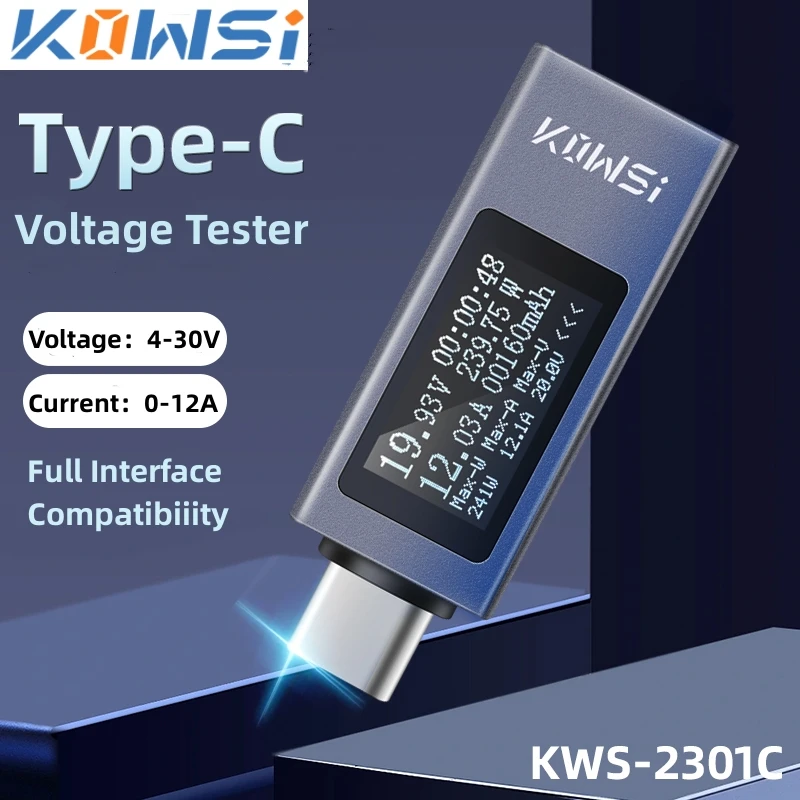 KWS-2301C Type-c Multi-function Digital Display DC Voltage Ammeter ...