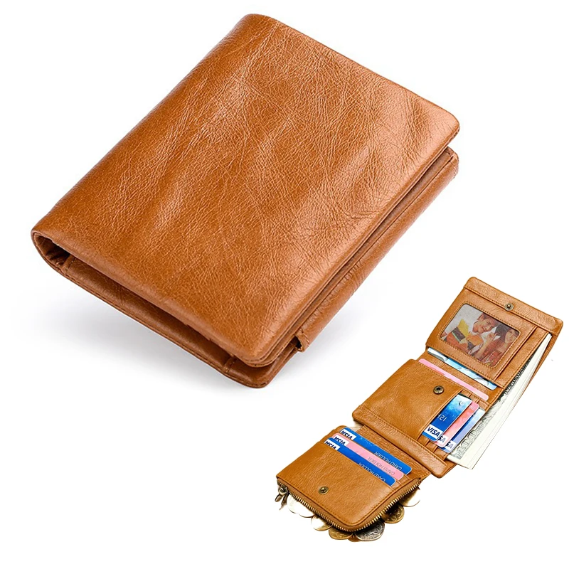 Wallet Credit Card Holder Multifunctional Retro Oil Wax Leather Men's ...