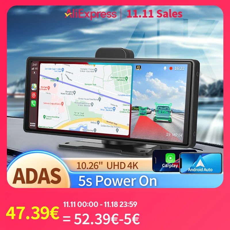 10-26-4K-Dash-Cam-ADAS-Wireless-Carplay-Android-Auto-Car-DVR-5G-WiFi ...