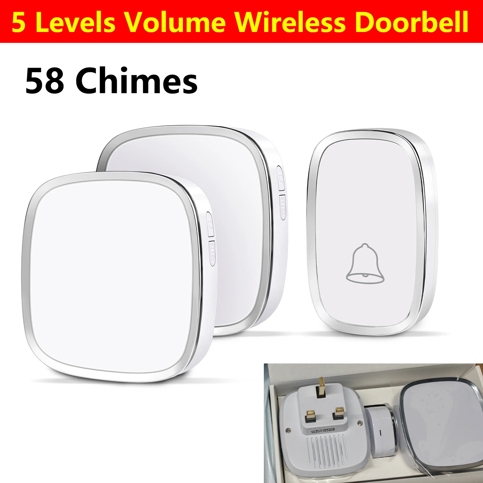Wireless Doorbell, Cordless Doorbell with 300M Long Range, IP44 ...