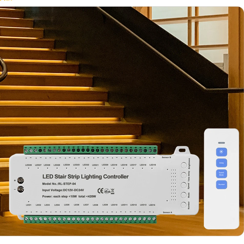 16-28-Steps-Dual-PIR-Motion-Sensor-Stair-LED-Stairway-Light-Controller ...