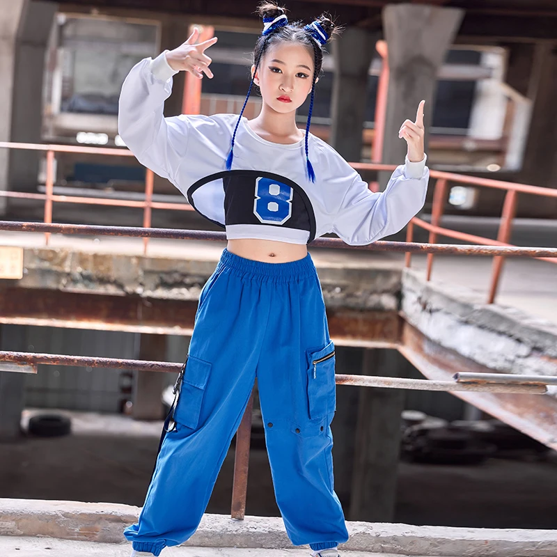 New-White-Crop-Tops-Loose-Blue-Pants-Street-Dance-Wear-For-Kids ...