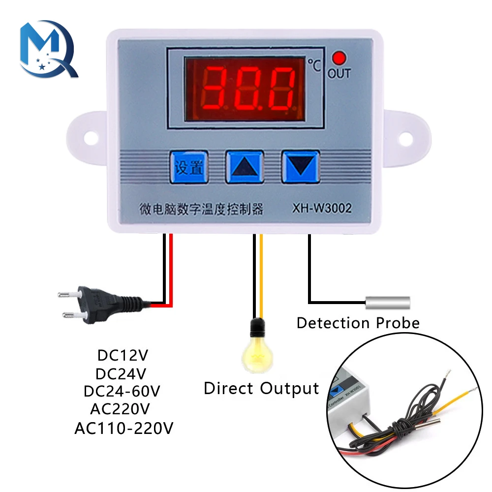 W3002 12v/24v/110v 220v Led Digital Temperature Controller Thermostat ...