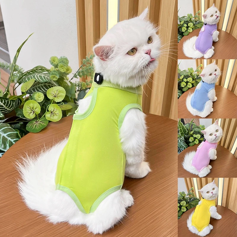 Pet-Clothes-Cats-Recovery-Suit-Jumpsuit-Solid-Color-Small-Dog-Kitten ...