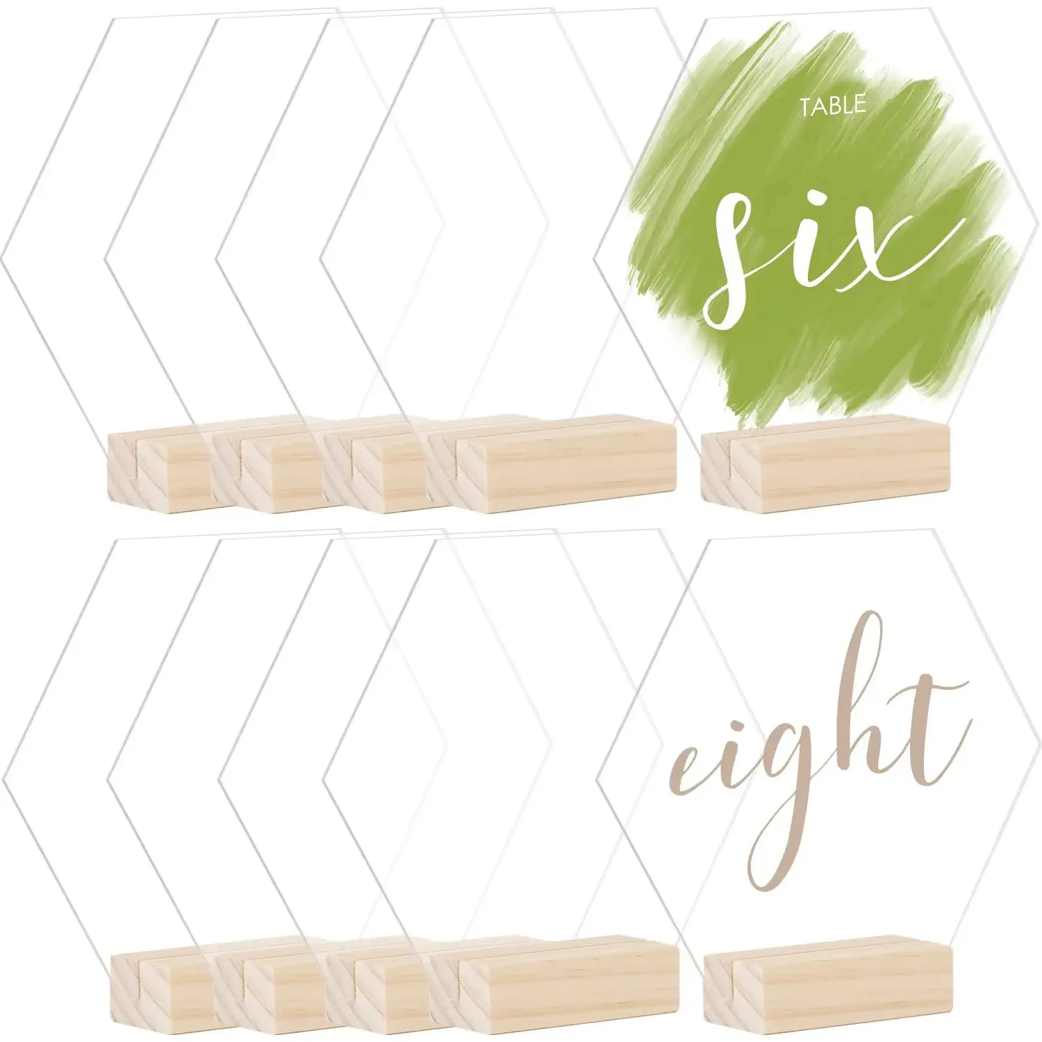 Clear-Hexagon-Acrylic-Table-Sign-with-Wood-Stand-DIY-Table-Name-Cards ...