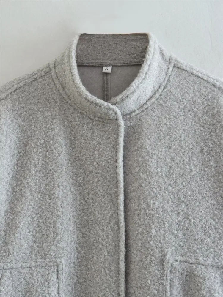TRAF 2023 Women Jackets with Buttons Bombers Grey Long Sleeve Coats ...
