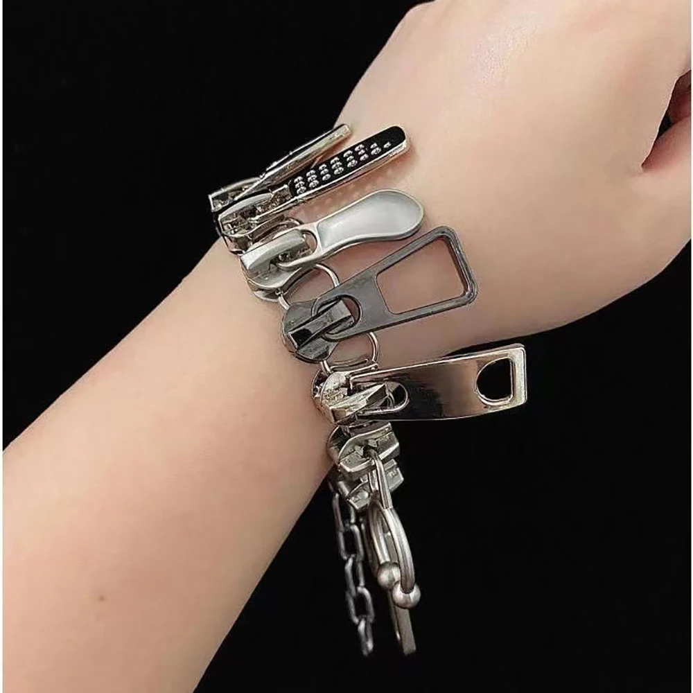 Cyber-Punk-Zipper-Bracelet-Fringe-Chain-Head-Y2k-Hip-Hop-Choker-Couple ...