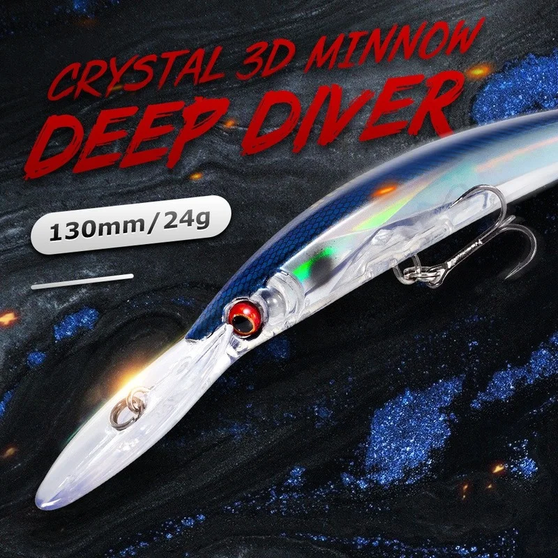 Deep-Diver-Minnow-Sinking-Fishing-Lure-Wobblers-130mm-24g-Crystal-3D ...