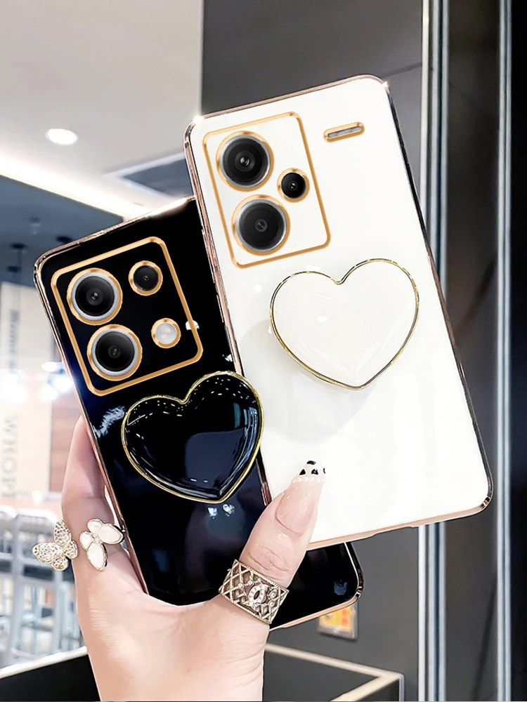 Luxury Plating Love Heart Phone Holder Stand Silicone Back Cover for ...