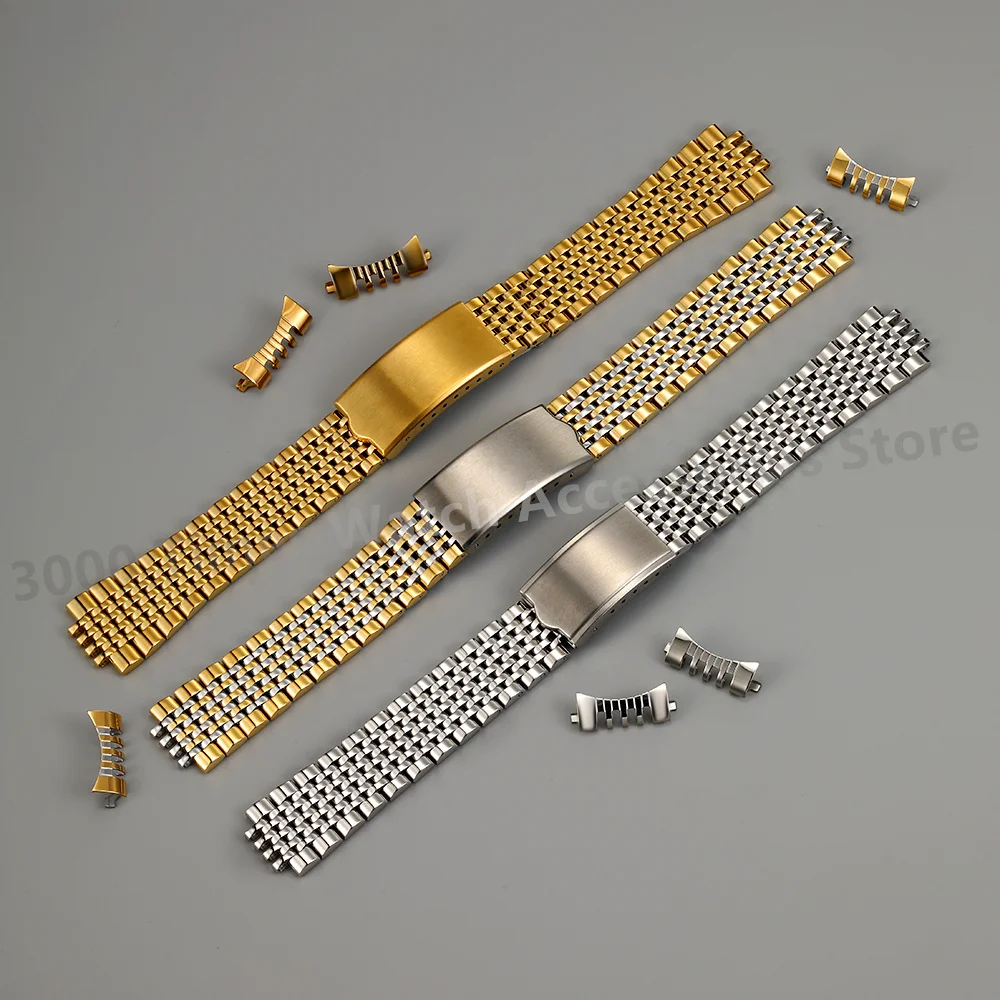 18mm-19mm-20mm-Silver-Gold-Stainless-Steel-Rice-Bead-Watch-Strap-Curved ...